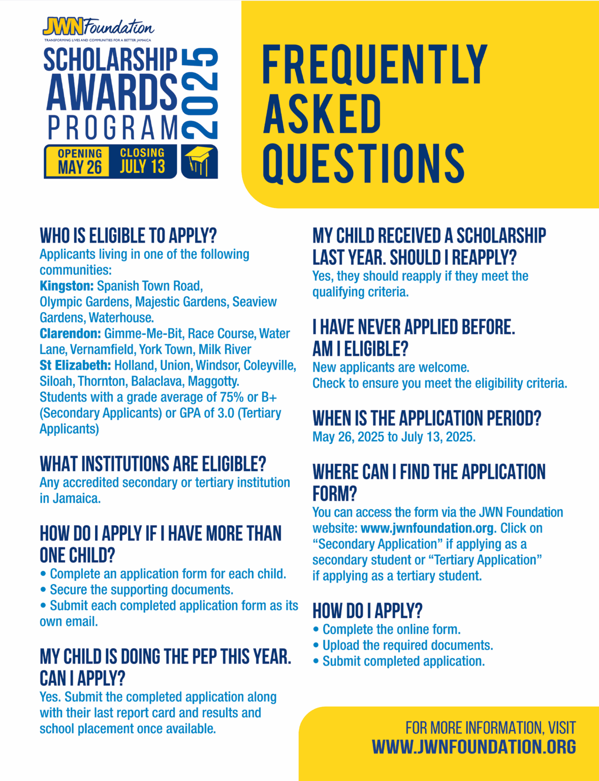 Scholarship FAQs - The JWN Foundation